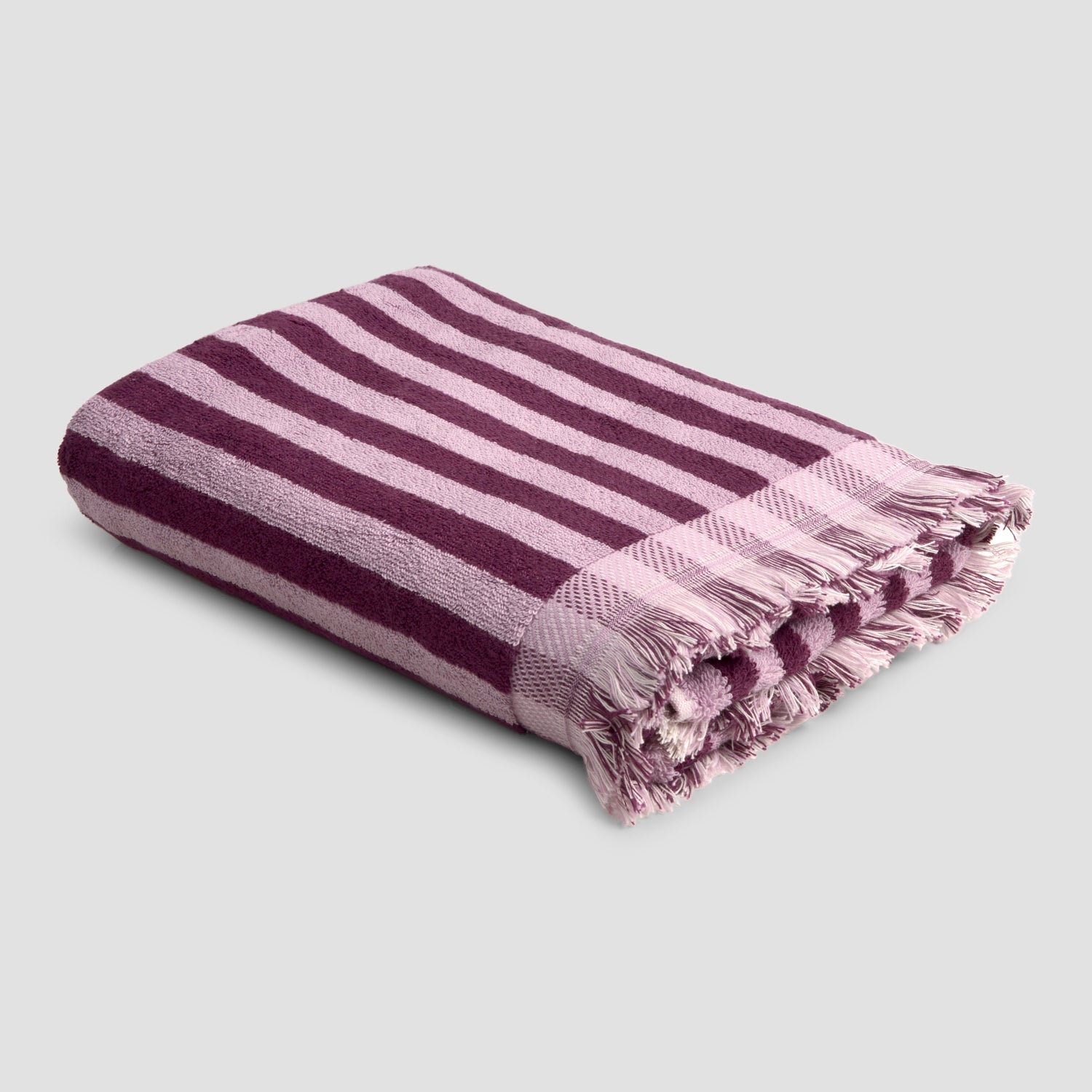 100 Cotton Striped Towels Berry Mauve